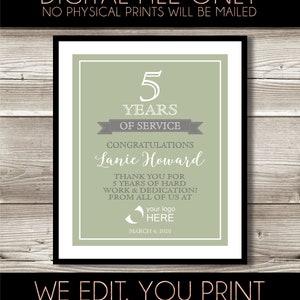 5 Year Work Anniversary Print Gift Idea Customizable Thank - Etsy