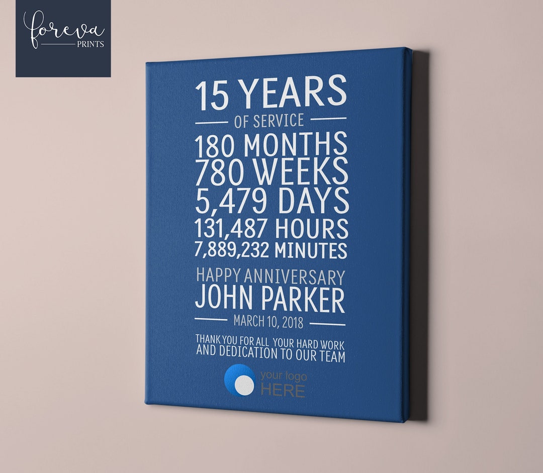 Buy 15 Year Work Anniversary Print, Employee Gift, 15 Years of Service ...