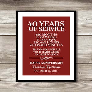 40 Year Work Anniversary Print Gift Idea Customizable Thank | Etsy Canada