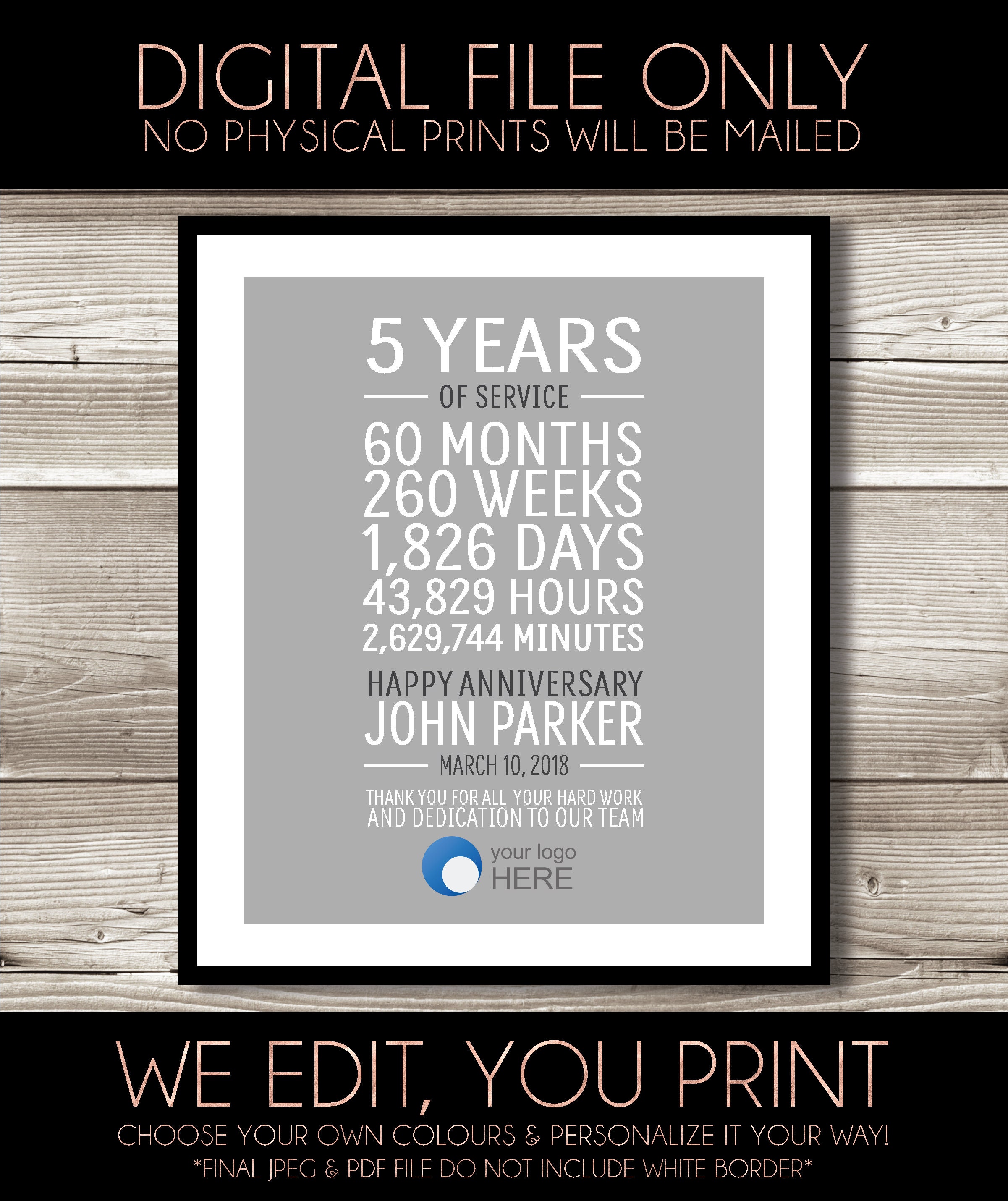 5 Year Work Anniversary Print Gift Idea Customizable Thank Etsy 5 Year Work Anniversary Print Gift Idea Customizable Thank Etsy