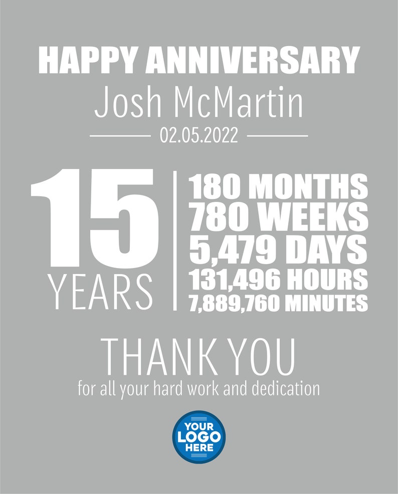 15 Year Work Anniversary Print 15th Employee Anniversary Gift - Etsy