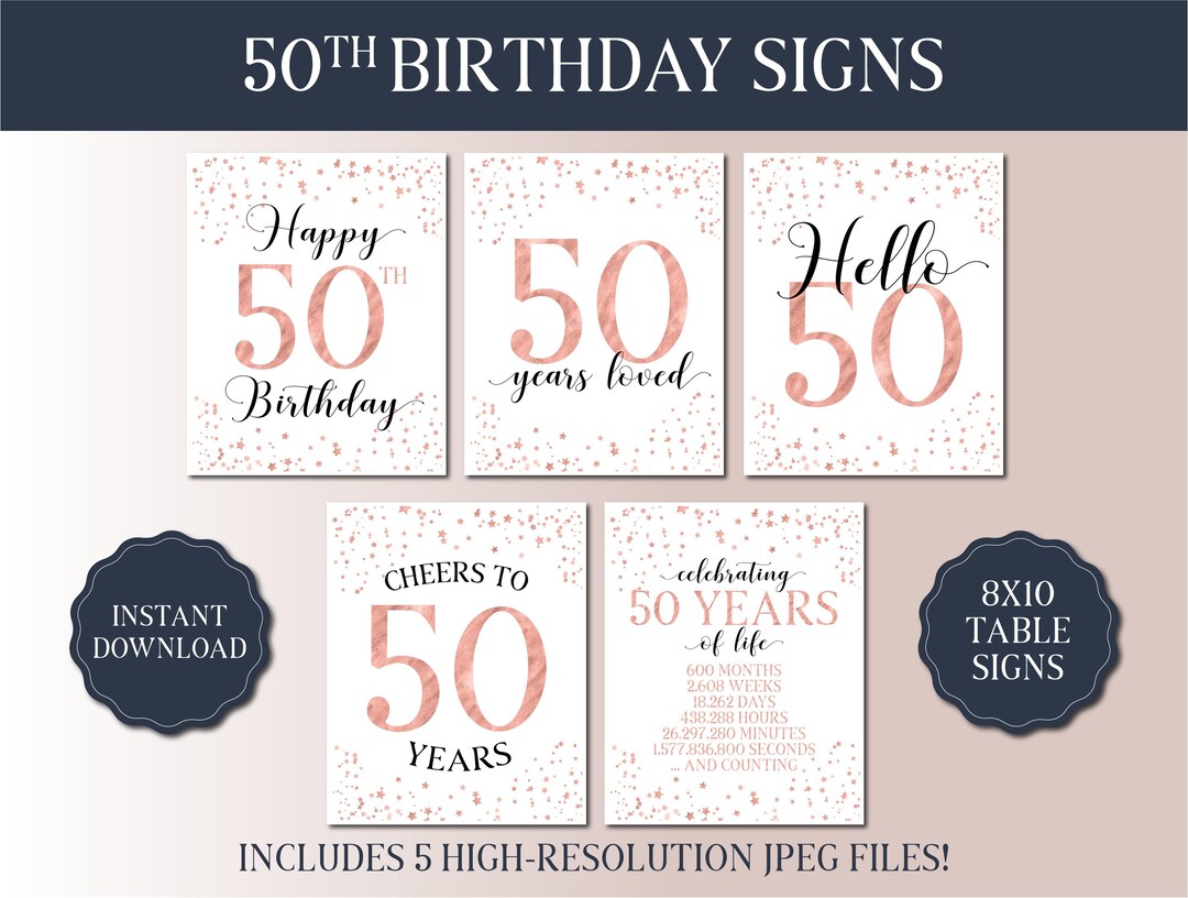 50th Birthday Signs Bundle - Rose Gold Party 2025 - Instant Download ...