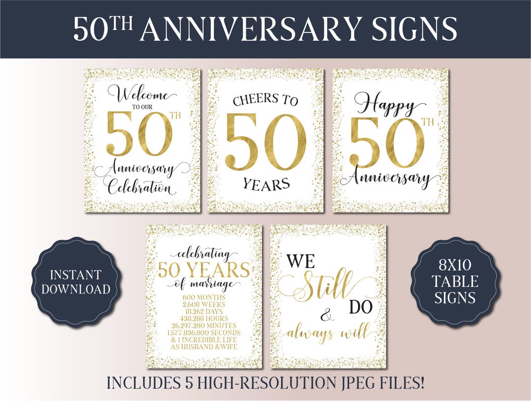 50th Wedding Anniversary Signs Bundle - Married in 1975 - Golden ...
