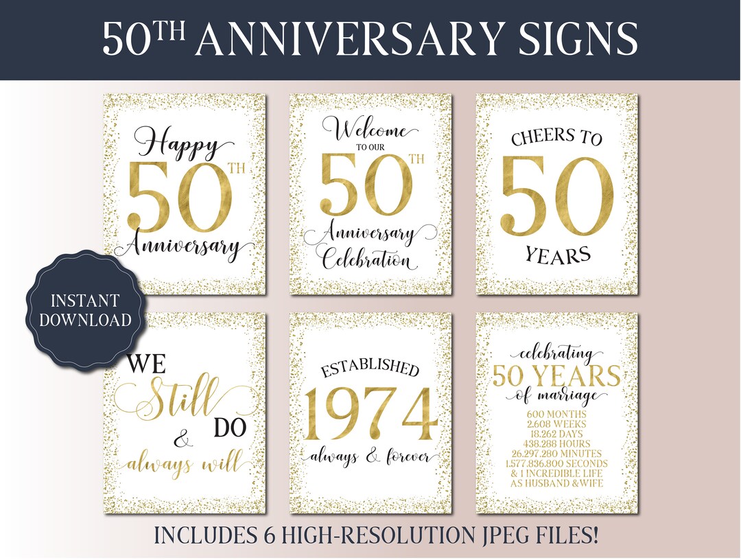 50th Wedding Anniversary Signs Bundle Married in 1974 Golden ...
