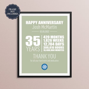 35 Year Work Anniversary - Custom Employee Recognition Gift Idea - 35th ...