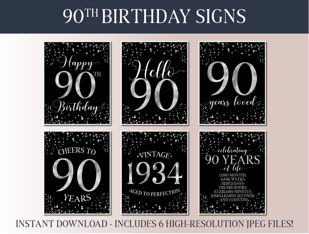 90th Birthday Signs Bundle - Black and Silver Party 2024 - Instant ...