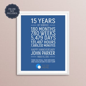 15 Year Work Anniversary Print, Employee Gift, 15 Years of Service ...
