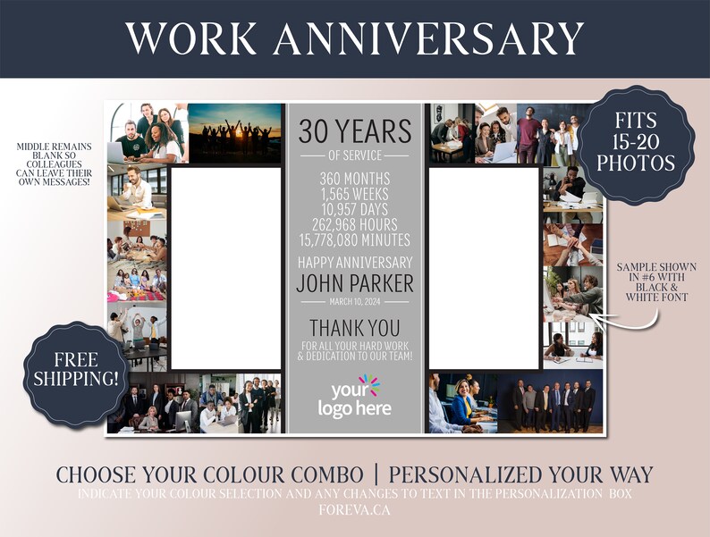 30 Year Work Anniversary Signature Photo Collage - 30th Work Employee ...