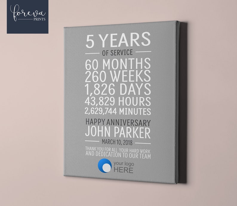5 Year Work Anniversary Print, Employee Gift, 5 Years of Service ...