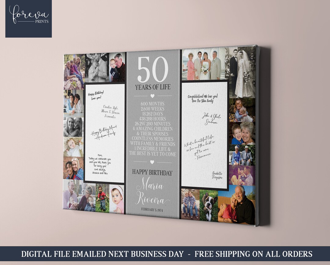 50th Birthday Photo Guestbook - 50 Years Custom Collage Guest Book Sign ...