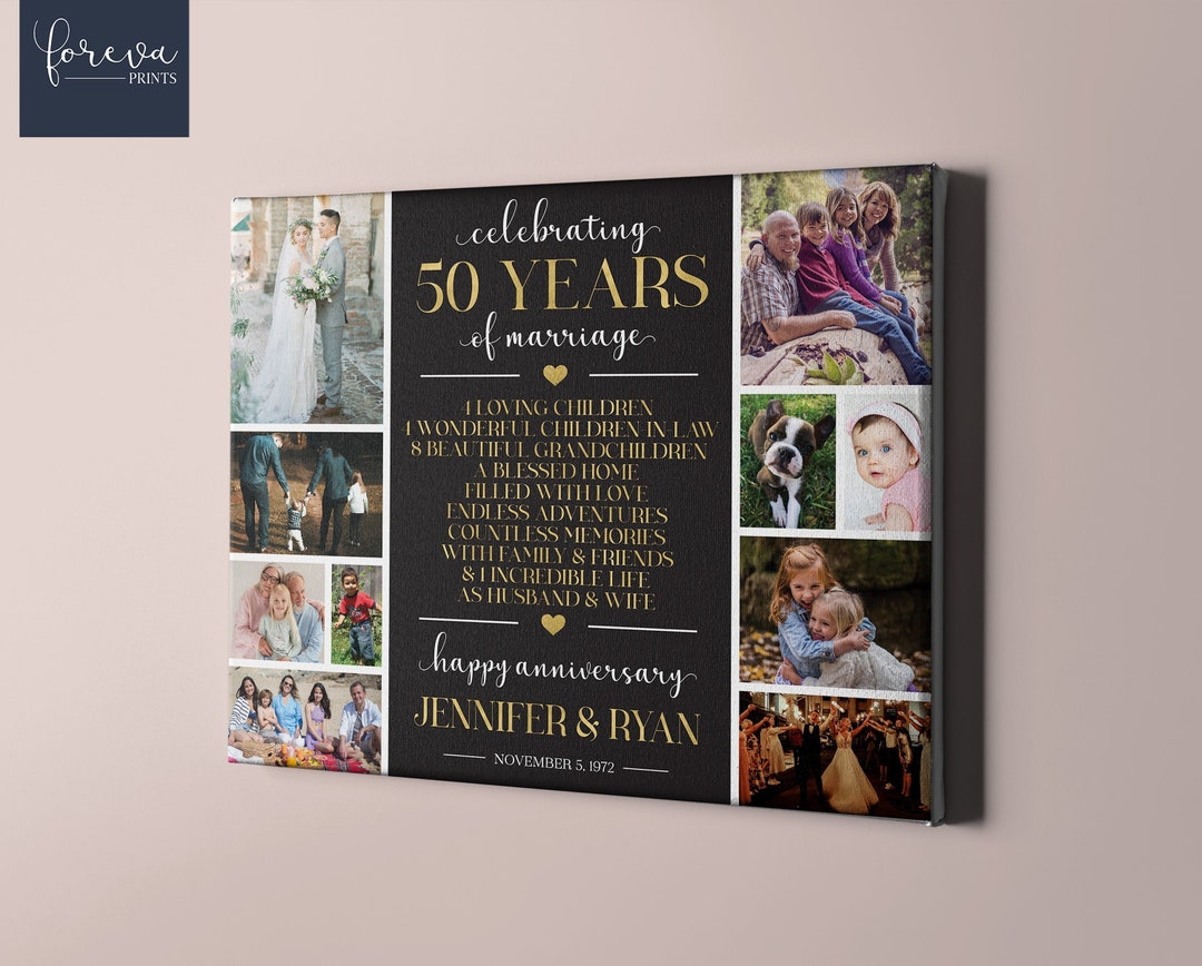 50th Wedding Anniversary Custom Photo Collage Canvas - 50th Anniversary ...