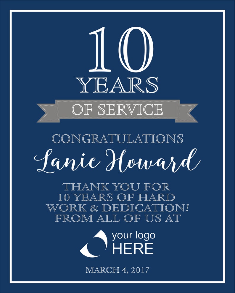 10 Year Work Anniversary - Custom Employee Recognition Gift Idea - 10th ...