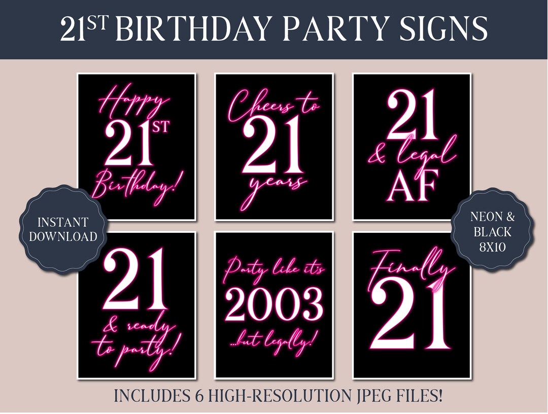 21st Birthday Sign Bundle Neon Party 2024 Instant Download Printable ...
