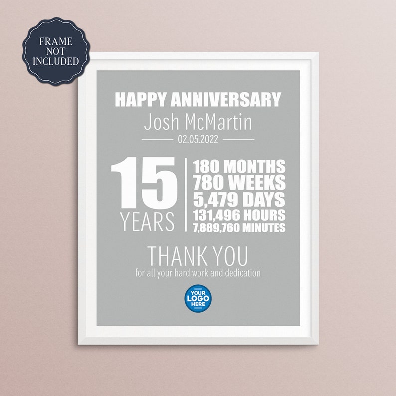 15 Year Work Anniversary Print 15th Employee Anniversary Gift - Etsy