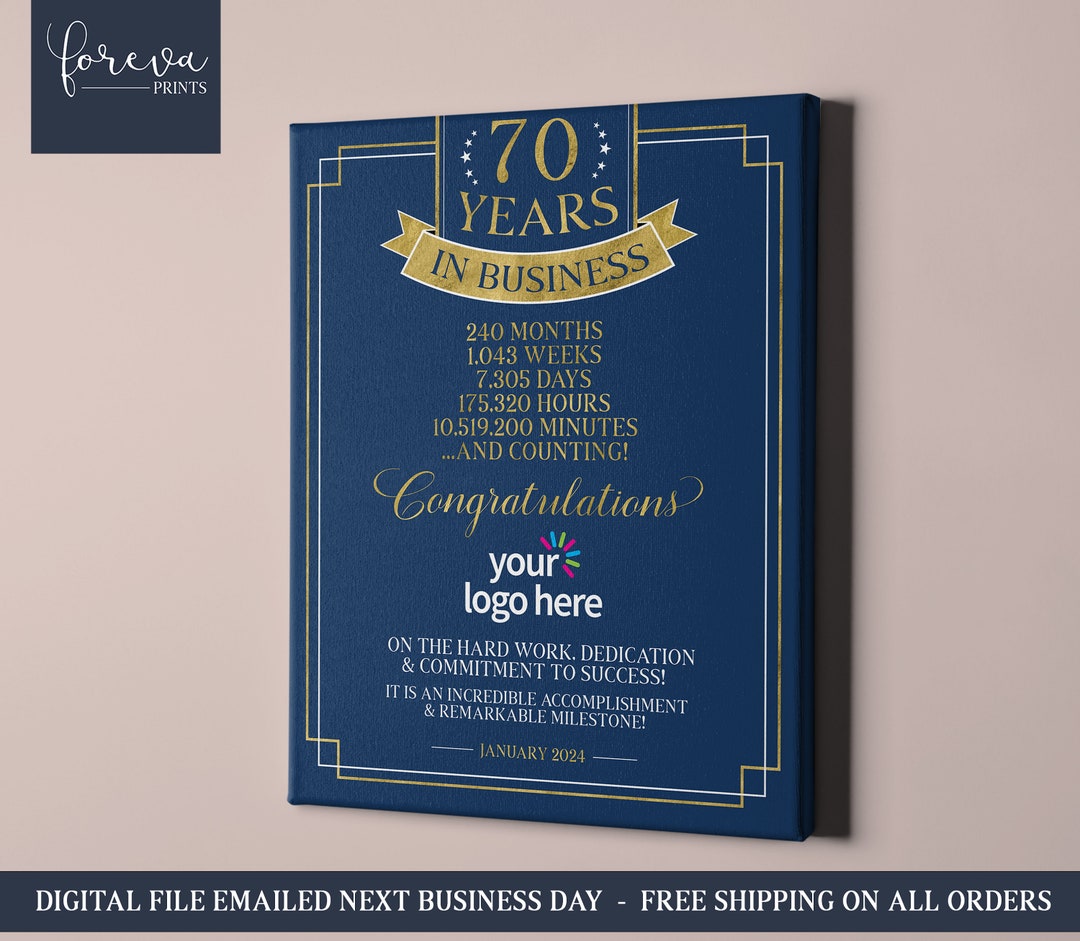 70th Business Anniversary Canvas Gift Idea, 70 Years in Business Sign ...