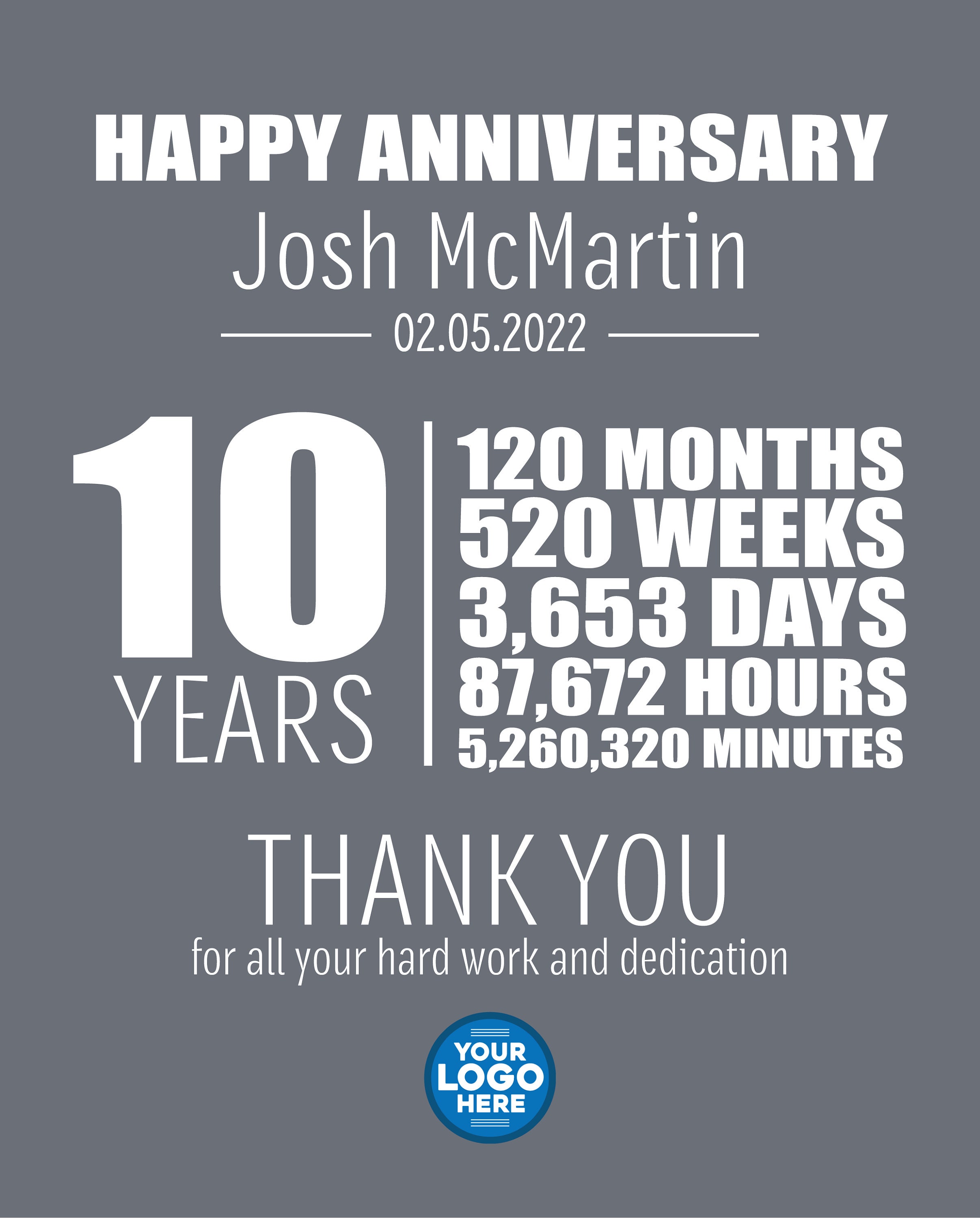 10 Year Work Anniversary Congratulations