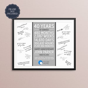 40th Work Anniversary Signatures, 40 Work Guest Book, Thank You Gift ...