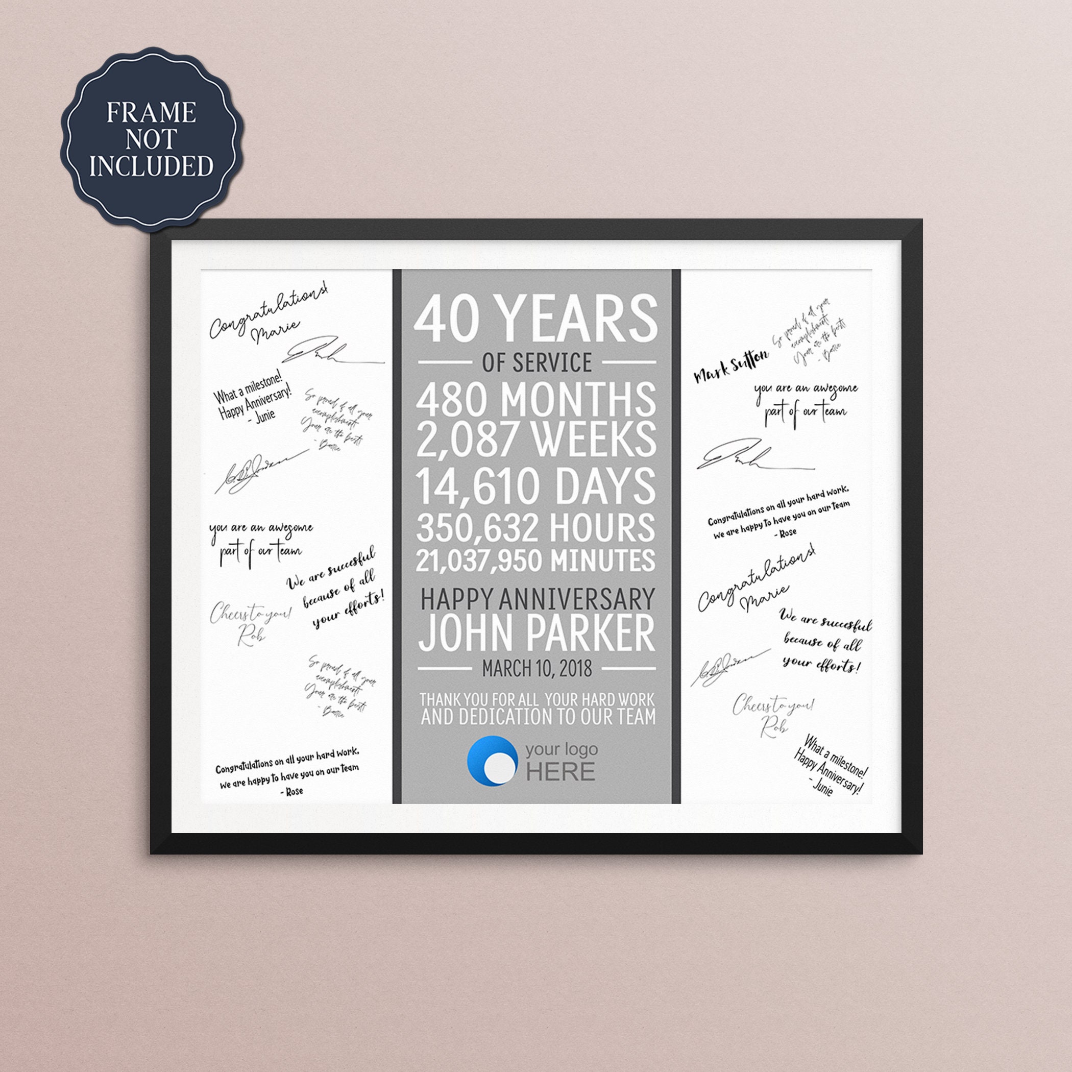 40th Work Anniversary Signatures, 40 Work Guest Book, Thank You Gift ...