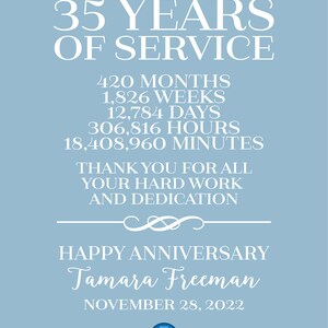 35 Year Work Anniversary Print, Gift Idea, Customizable, Thank You Gift ...