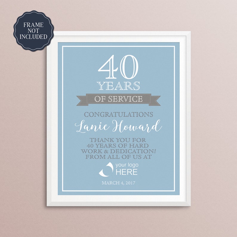40 Year Work Anniversary Print, 40th Work Anniversary, Personalized ...