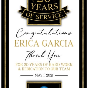 20th Work Anniversary Print, Work Gift Idea, Employee Anniversary Gift ...