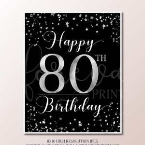 80th Birthday Signs Bundle - Black and Silver Party 2024 - Instant ...