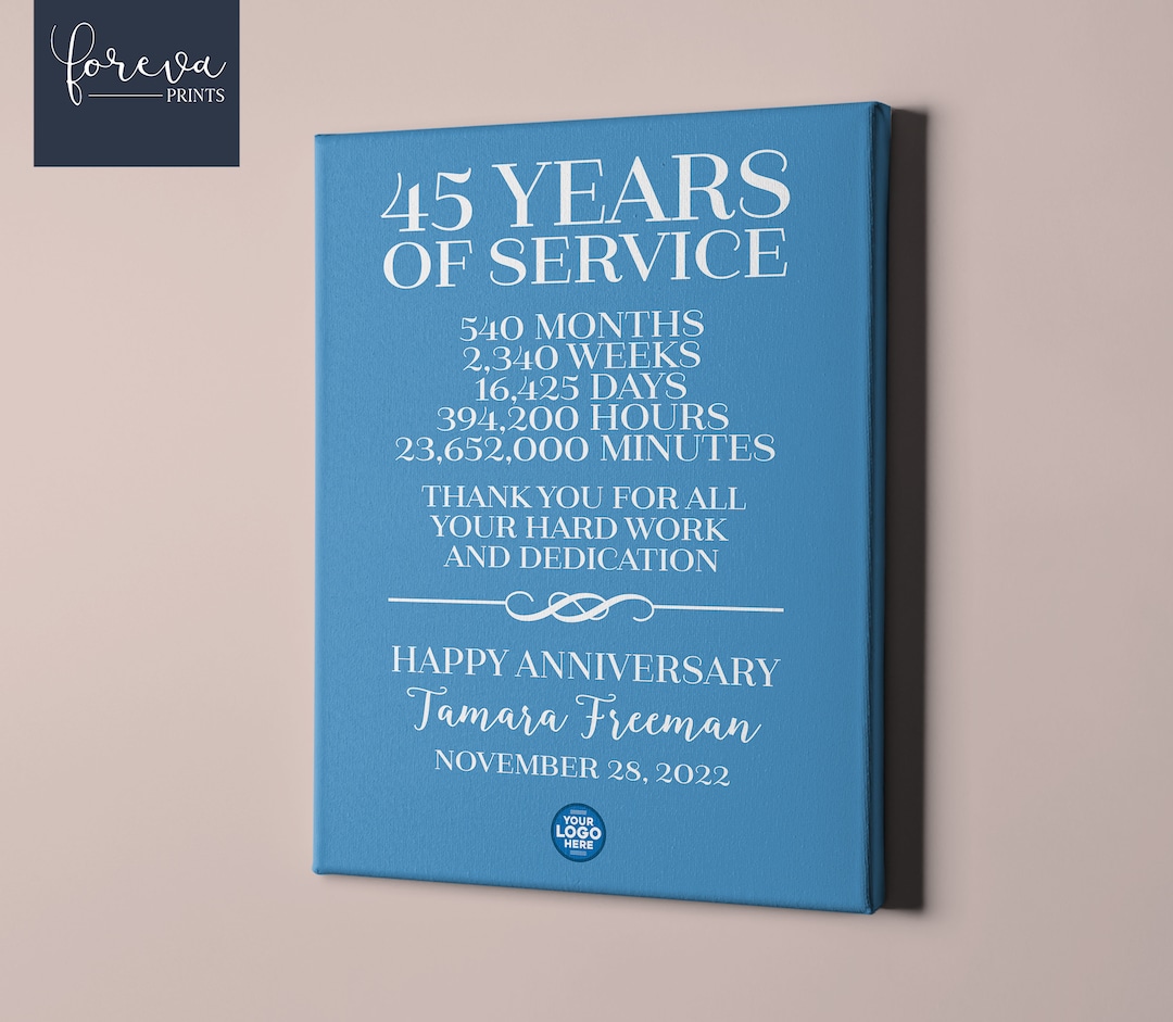 45 Year Work Anniversary - Custom Employee Recognition Gift Idea - 45th ...