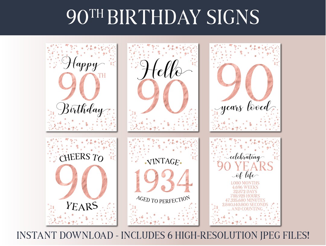 90th Birthday Signs Bundle - White and Rose Gold Party 2024 - Instant ...
