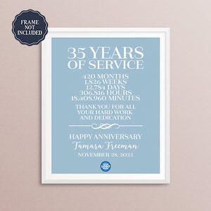 35 Year Work Anniversary Print, Gift Idea, Customizable, Thank You Gift ...