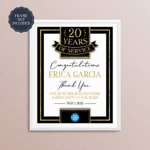 20th Work Anniversary Print, Work Gift Idea, Employee Anniversary Gift ...