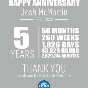 5 Year Work Anniversary - Custom Employee Recognition Gift Idea - 5th ...