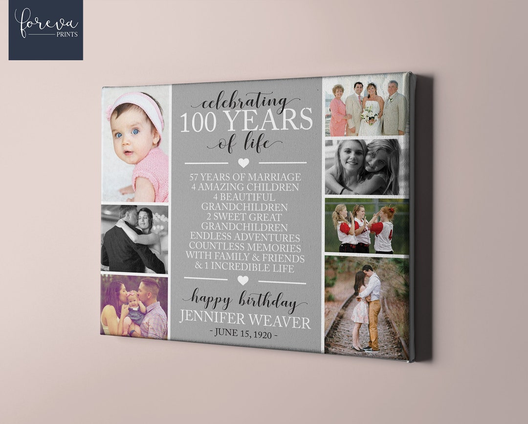 100th Birthday Custom Photo Collage Canvas Gift Idea for Him - Etsy