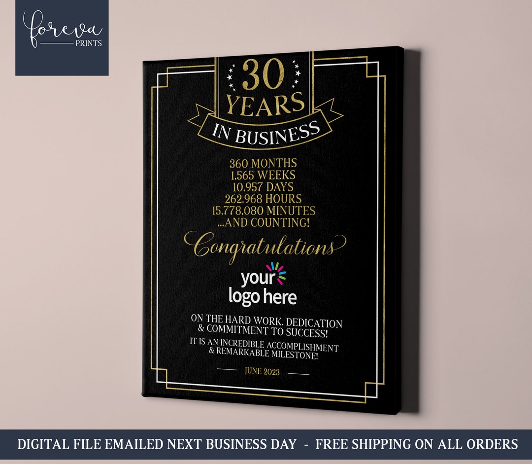 30th Business Anniversary Canvas Gift Idea, 30 Years in Business Sign ...