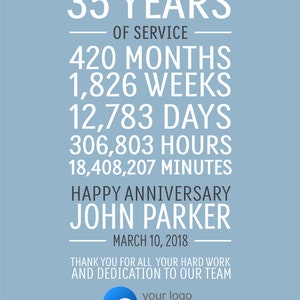 35 Year Work Anniversary - Custom Employee Recognition Gift Idea - 35th ...