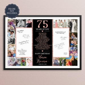 75th Birthday Photo Guestbook - 75 Years Custom Collage Guest Book Sign ...
