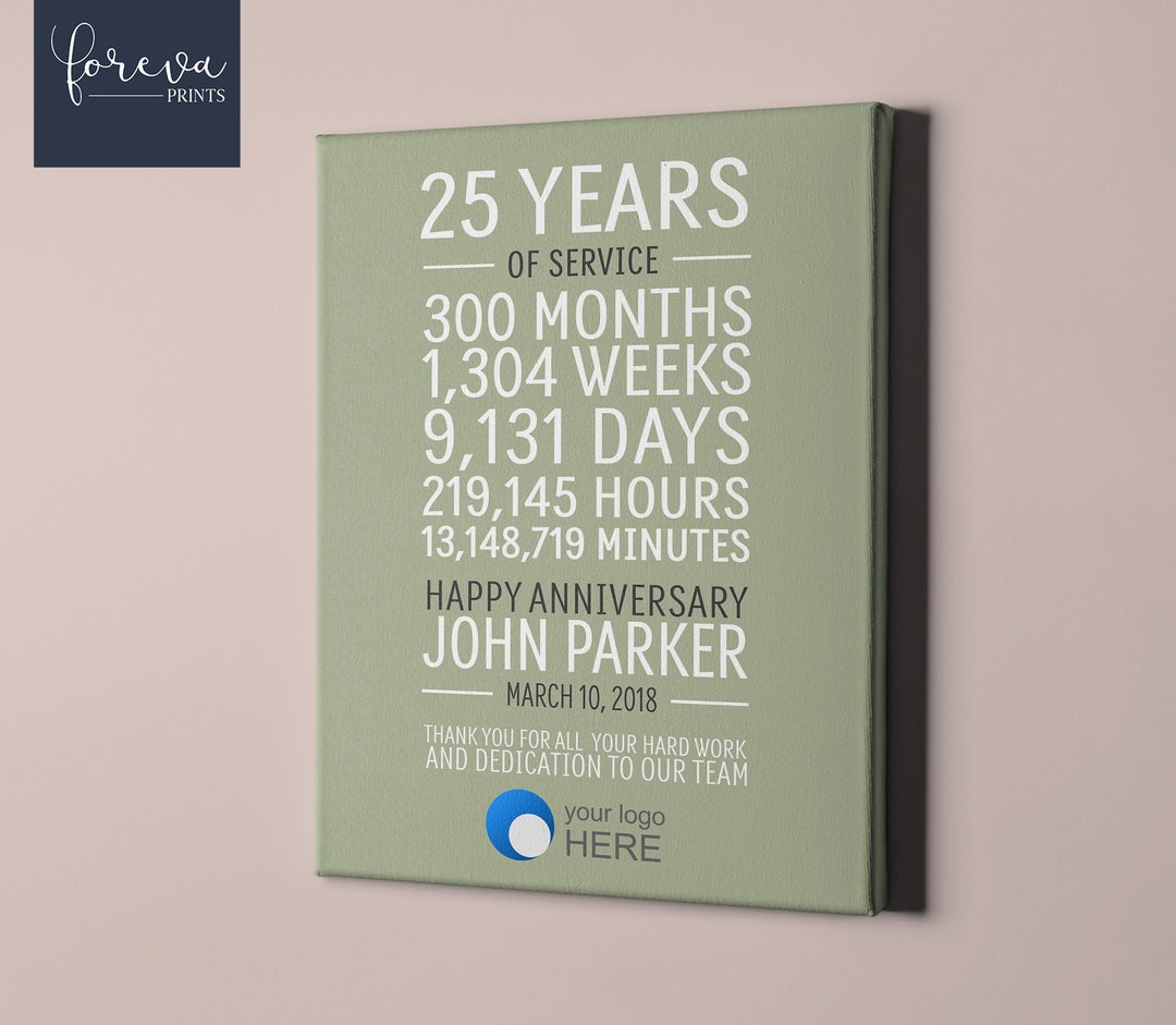 25 Year Work Anniversary Print, 25 Years of Service, Customizable ...