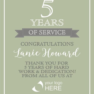 5 Year Work Anniversary Print, Gift Idea, Customizable, Thank You Gift ...
