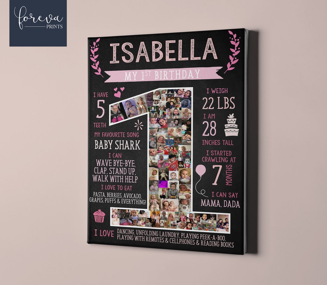 1st Birthday Number Photo Collage, Birthday Stats, Digital File, Number ...