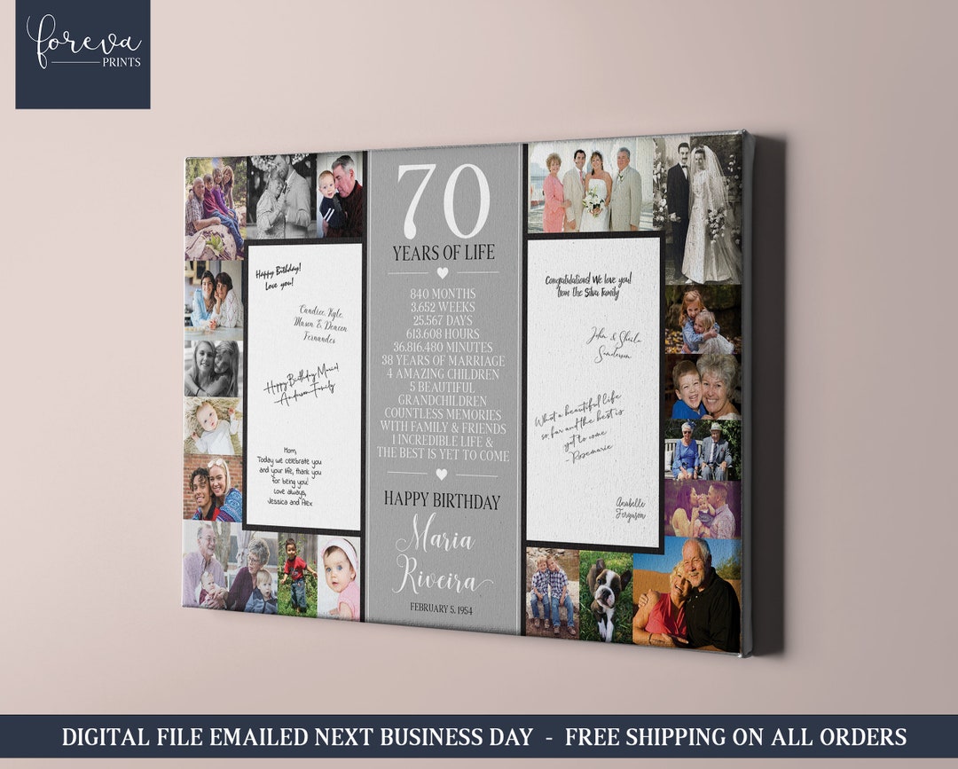 70th Birthday Photo Guestbook - 70 Years Custom Collage Guest Book Sign ...