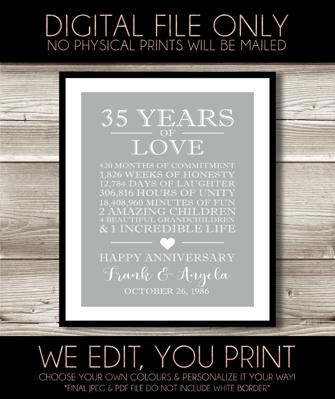 35 Year Wedding Anniversary Printable Gift Idea For 35th Etsy