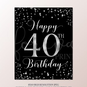 40th Birthday Signs Bundle - Black and Silver Party 2025 - Instant ...
