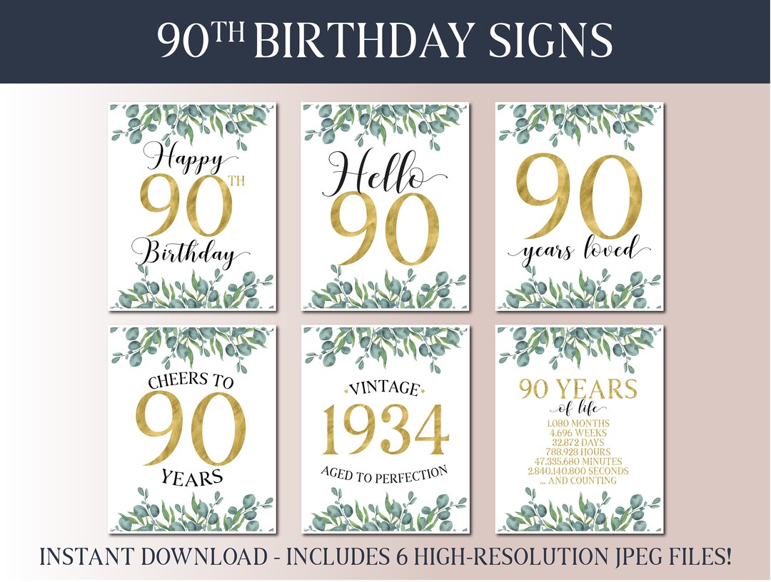 90th Birthday Signs Bundle - Greenery Watercolour Party 2024 - Instant ...