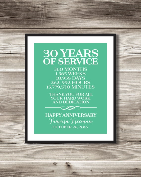 30 Year Work Anniversary Print Gift Idea Customizable Thank Etsy Canada