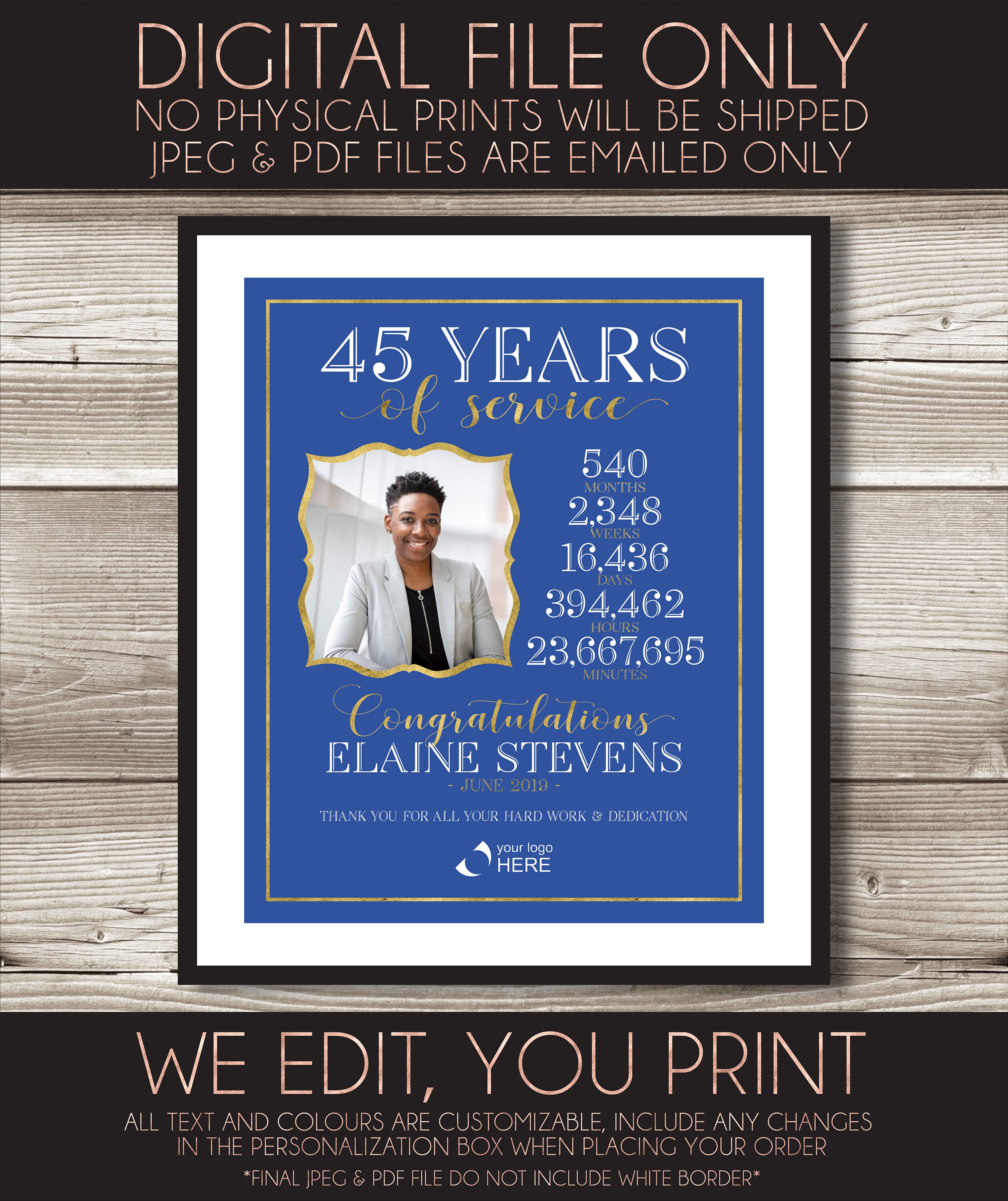 45 Year Work Anniversary Photo Print digital print thank you | Etsy