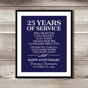 25 Year Work Anniversary Print Gift Idea Customizable Thank - Etsy Canada