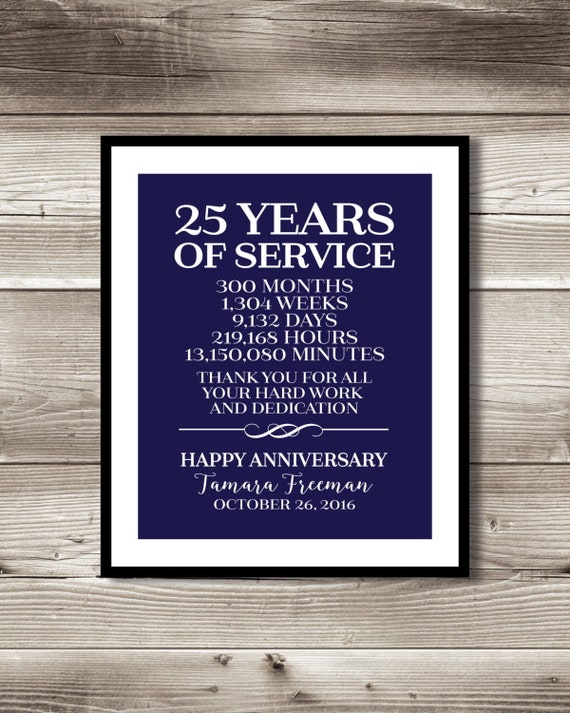25 Year Work Anniversary Print Gift Digital Print Etsy