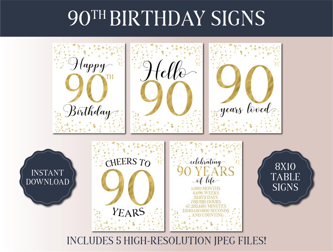 90th Birthday Signs Bundle - White and Gold Party 2024 - Instant ...