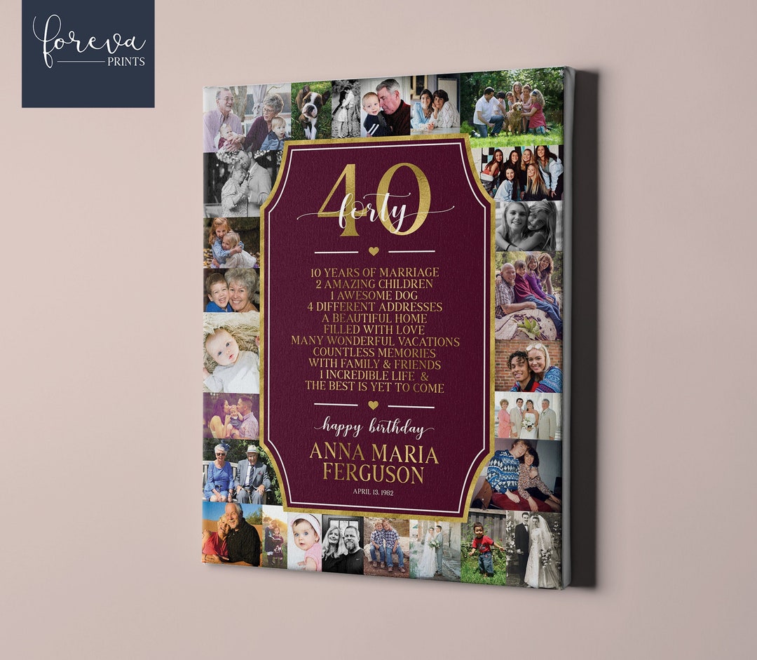 Personalized 40th Birthday Canvas Poster - Photo Collage Wall Art Gift ...