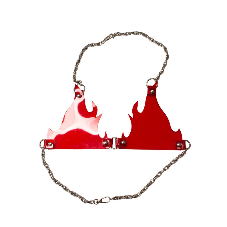 Pvc Flame Silver Rings Chain Bra - Etsy