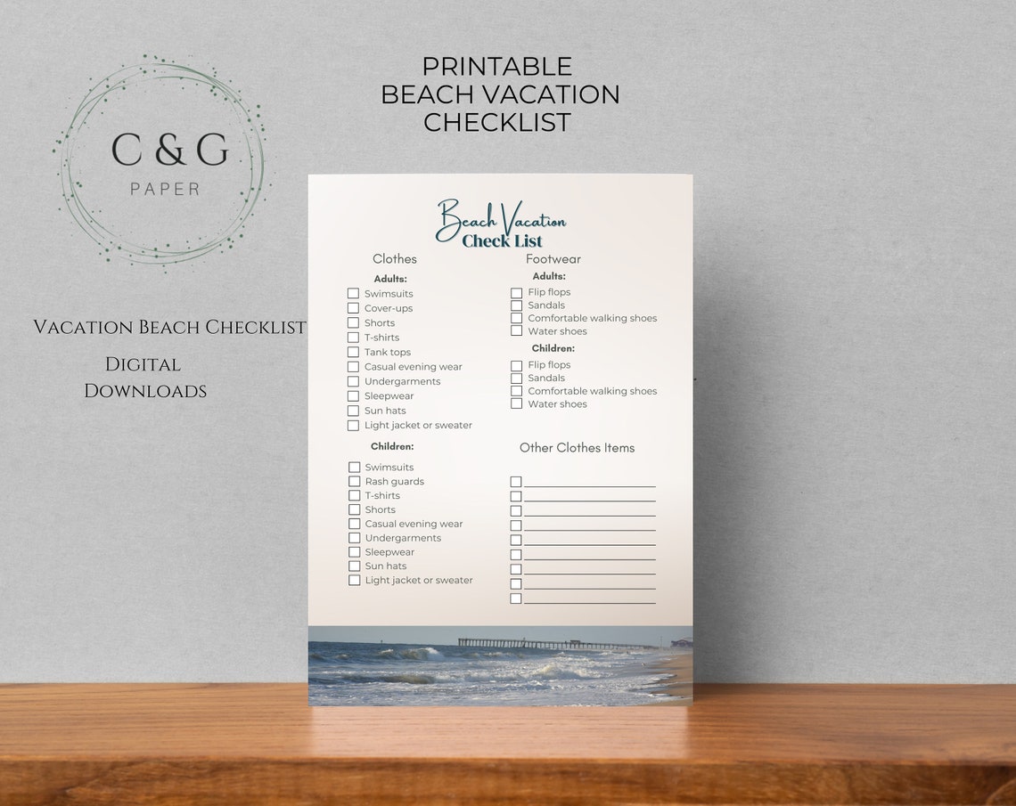 Printable Beach Vacation Checklist Trip Planner| Packing List| Digital ...